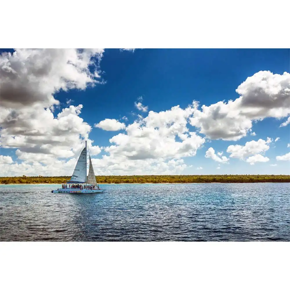 Blue Ocean Beach Backdrop Tropical Summer Background Ship Boat Wharf ...