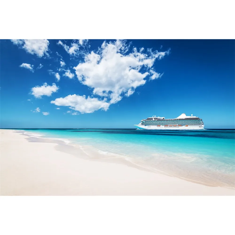 Blue Ocean Beach Backdrop Tropical Summer Background Ship Boat Wharf ...