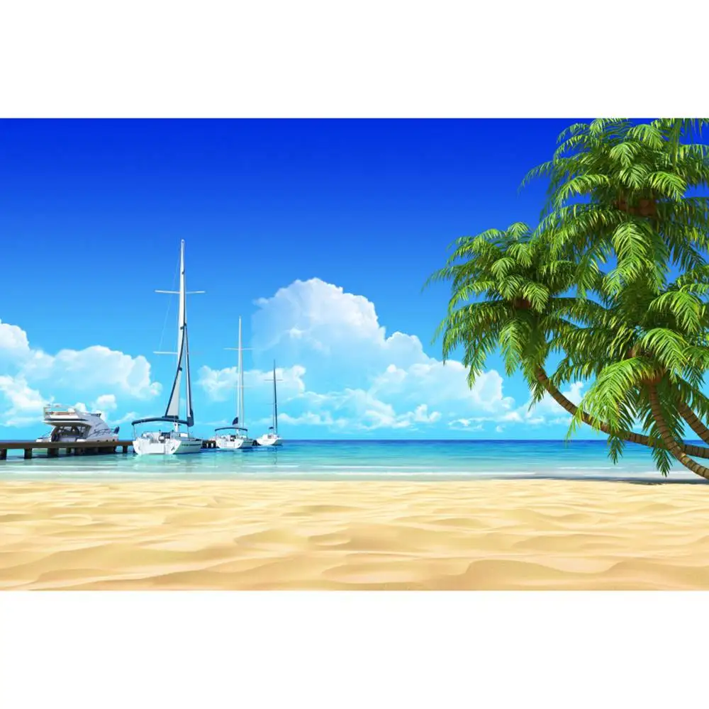 Blue Ocean Beach Backdrop Tropical Summer Background Ship Boat Wharf ...