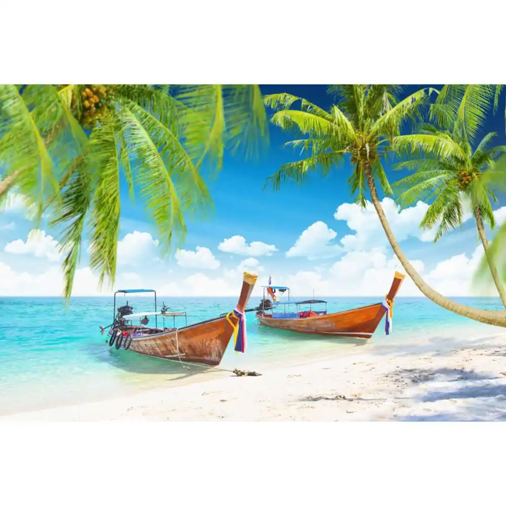 Blue Ocean Beach Backdrop Tropical Summer Background Ship Boat Wharf ...