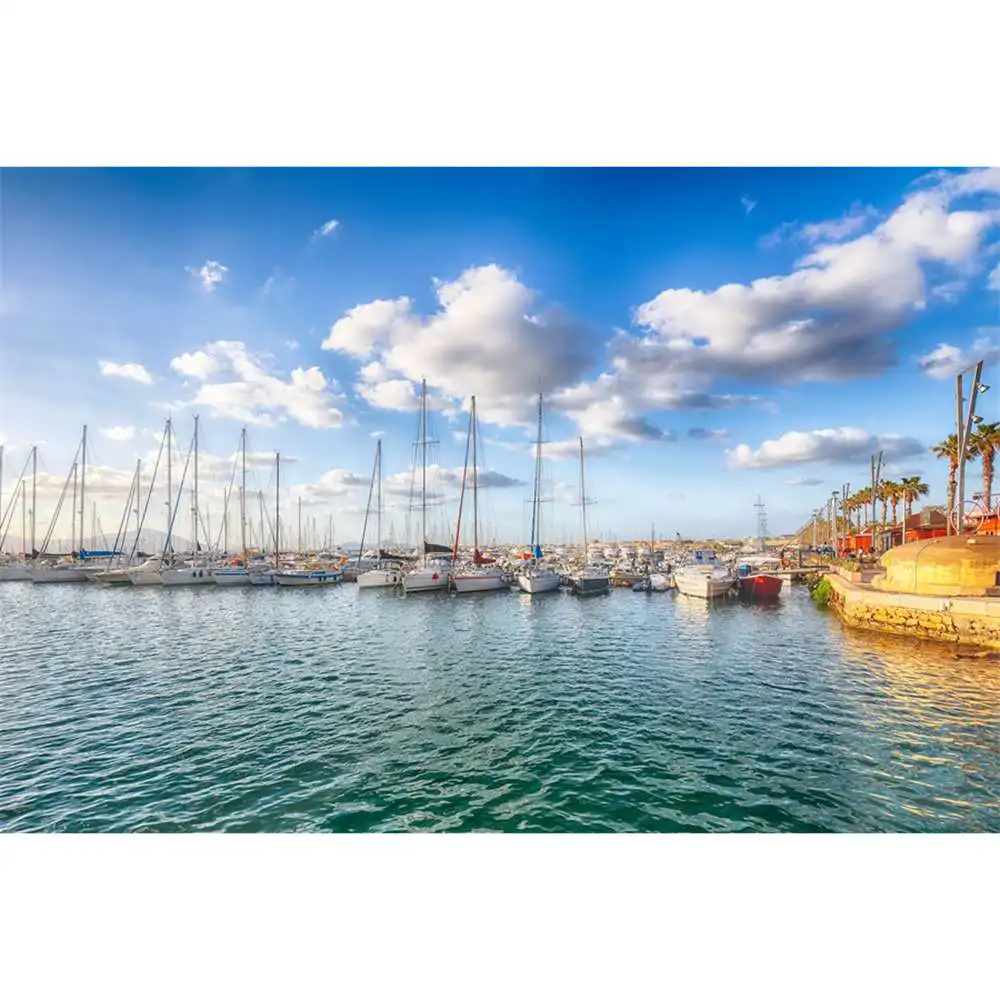 Blue Ocean Beach Backdrop Tropical Summer Background Ship Boat Wharf ...