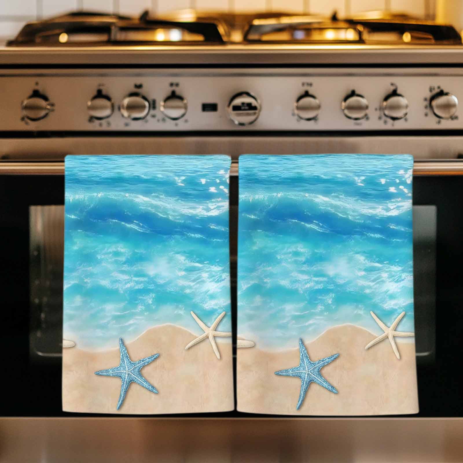 Blue Ocean Beach Kitchen Towels Set of 1, Seaside Coastal Nautical ...