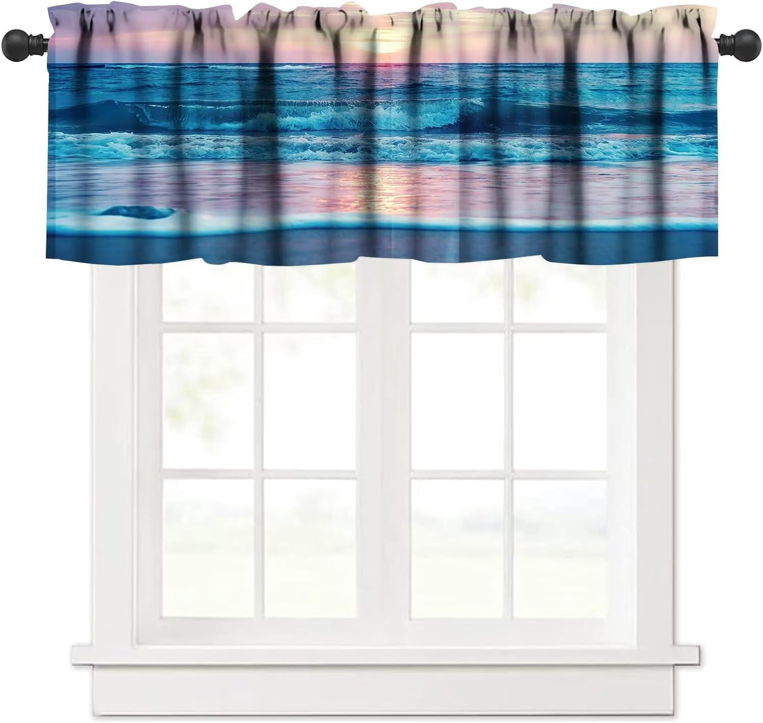 Blue Ocean Beach Sea Kitchen Valance Curtain Sunset Shore Australian ...