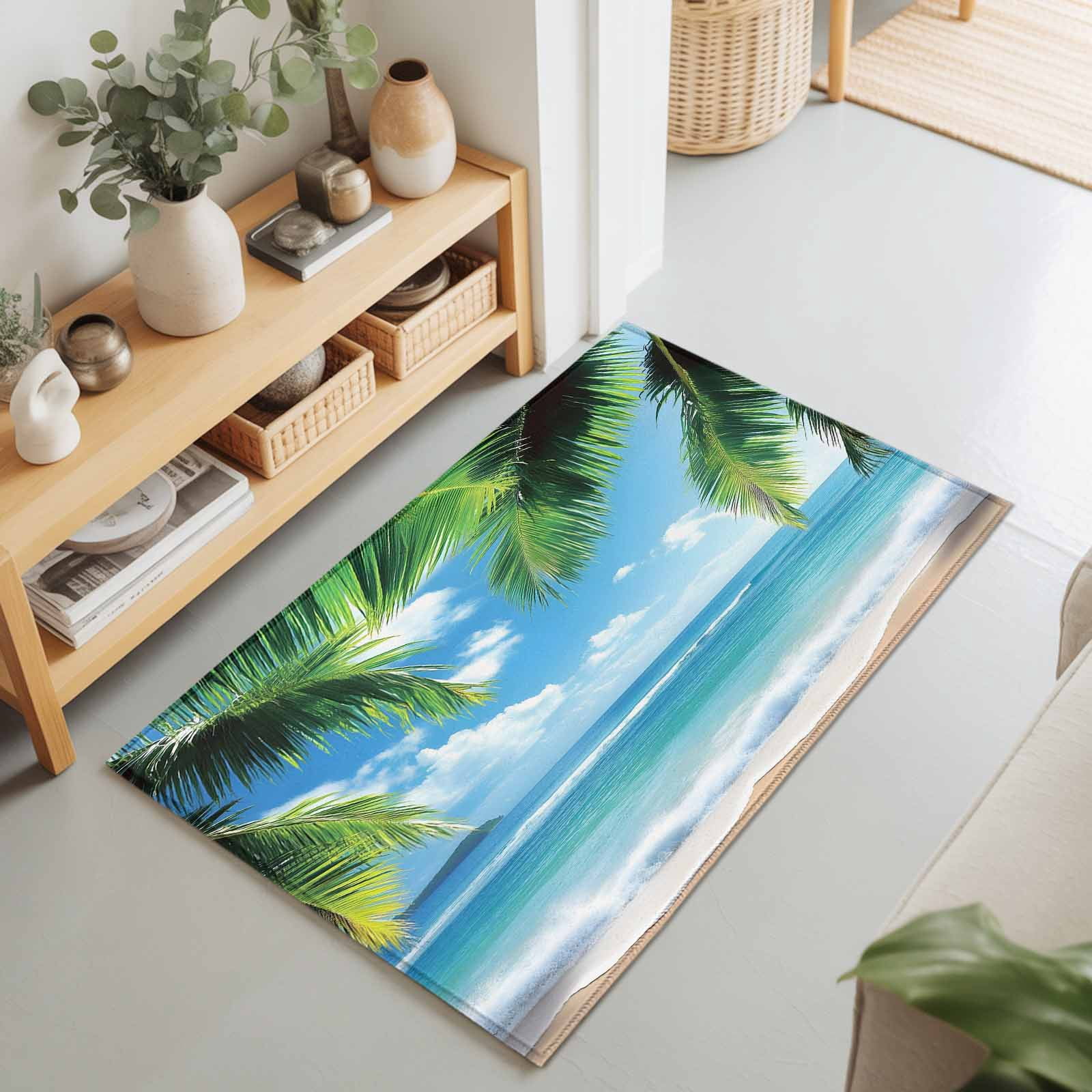 Blue Ocean Beach Sea Water Rectangle Rug 2'x3' Summer Tropical Leaves ...