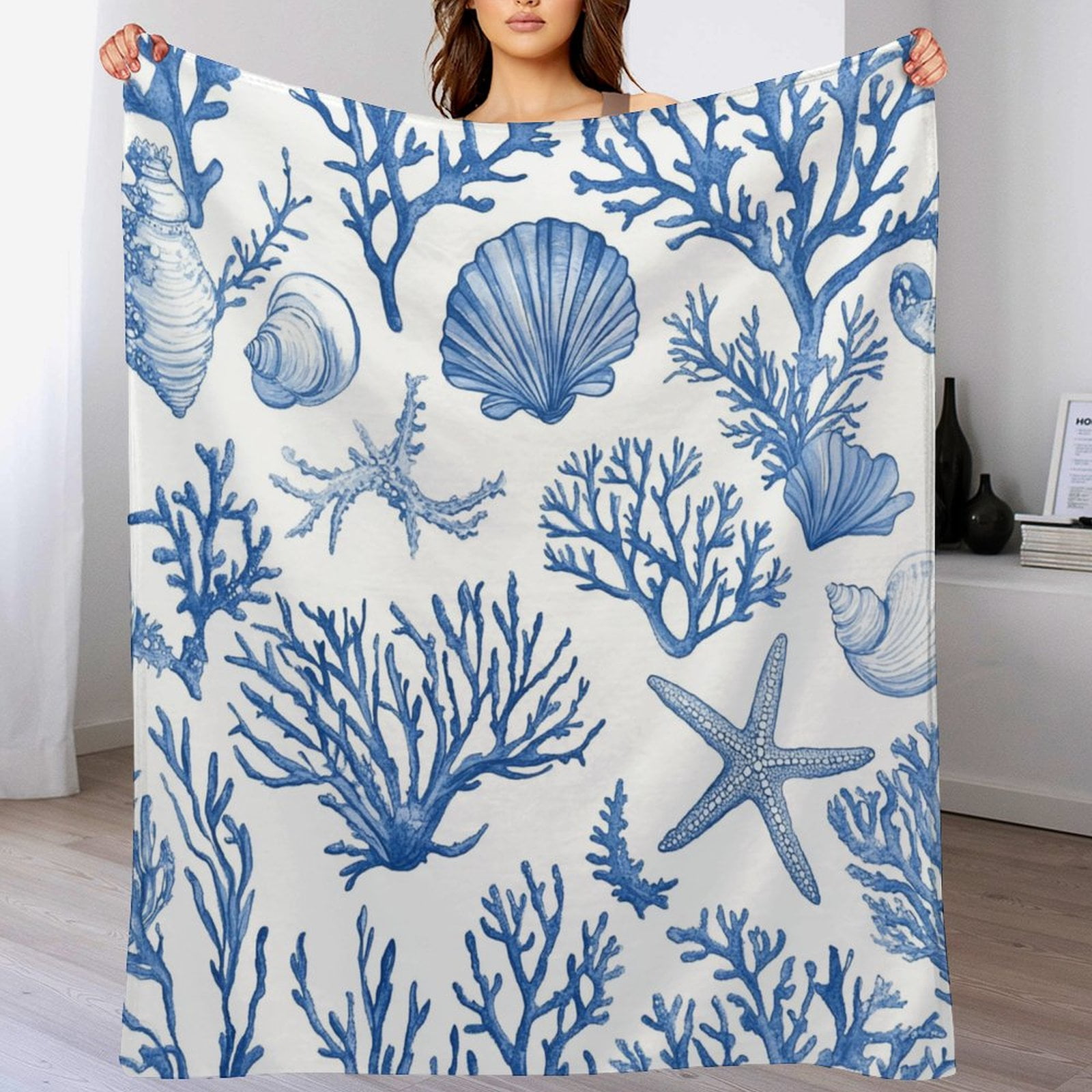 Blue Ocean Beach Seashell Starfish Themed Throw Blanket 60"x80" Ocean ...