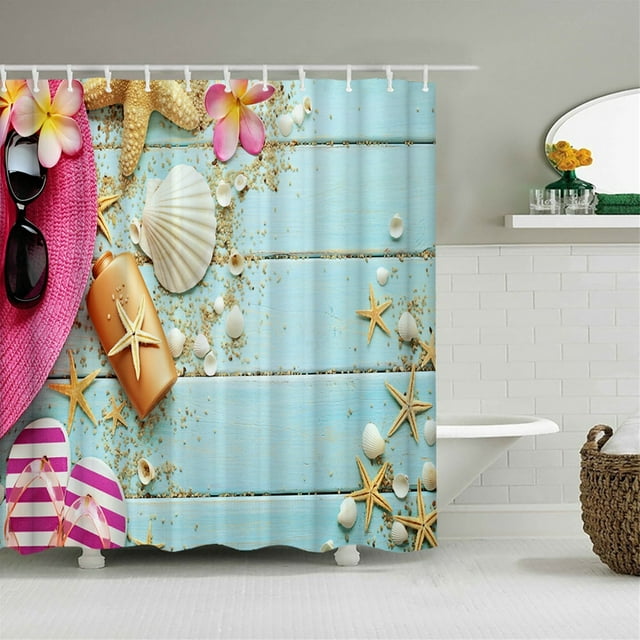 Blue Ocean Beach Shell Starfish Shower Curtains Bathroom Curtains ...