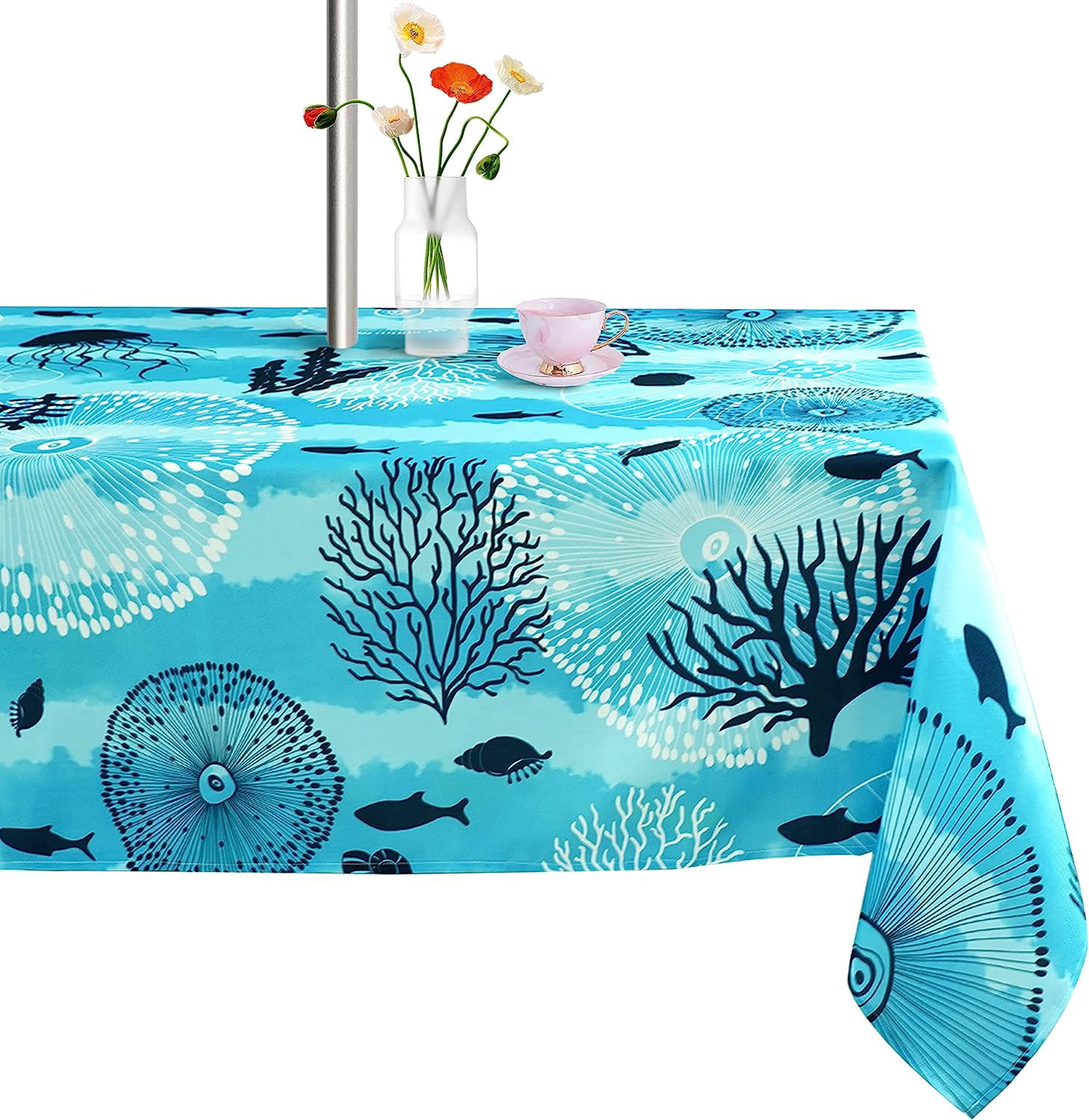 Blue Ocean Beach Tablecloth for Spring Summer, 60 x 84 Table Cloth with ...