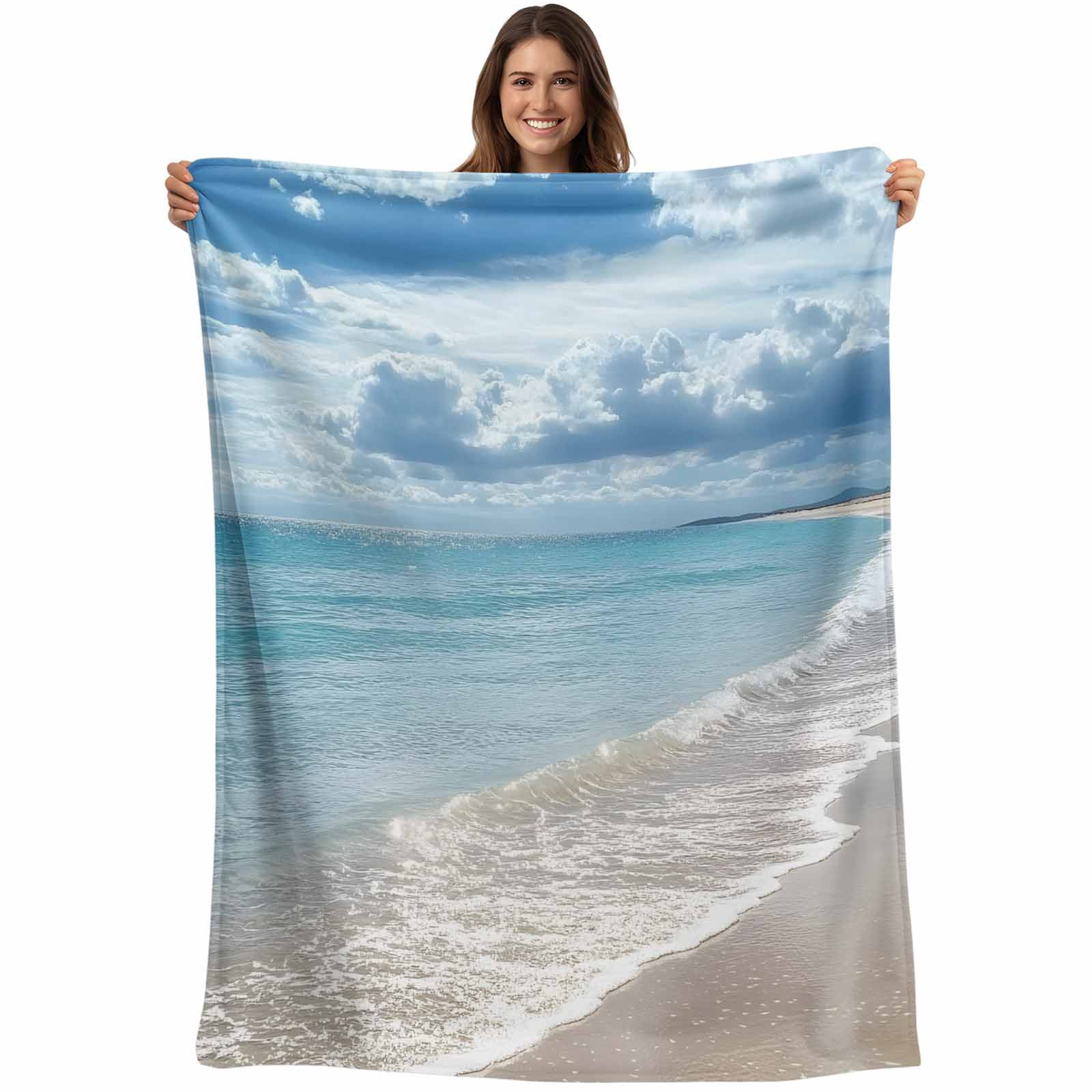 Blue Ocean Beach Throw Blankets, Blue Sky Seascape Soft Fleece Blanket ...