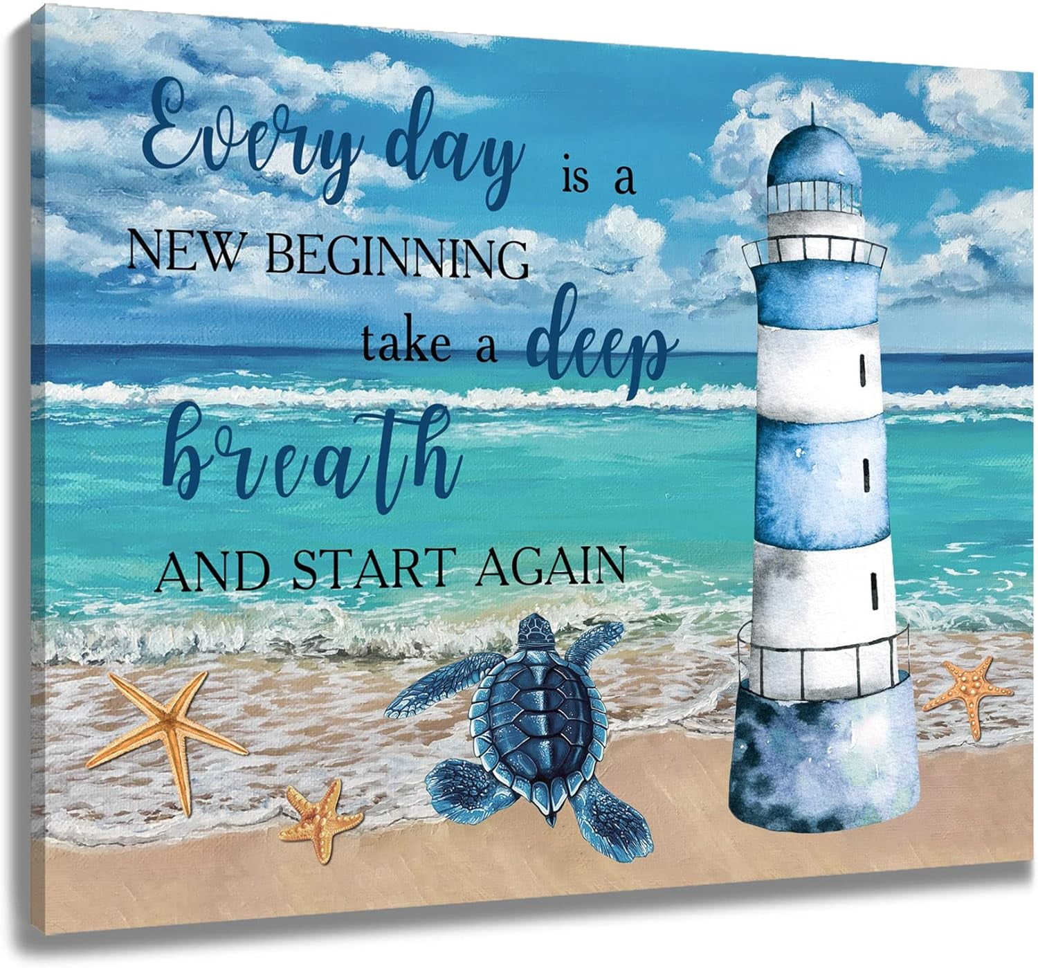 Blue Ocean Beach Wall Art for Bathroom Inspirational Quotes and Sea ...