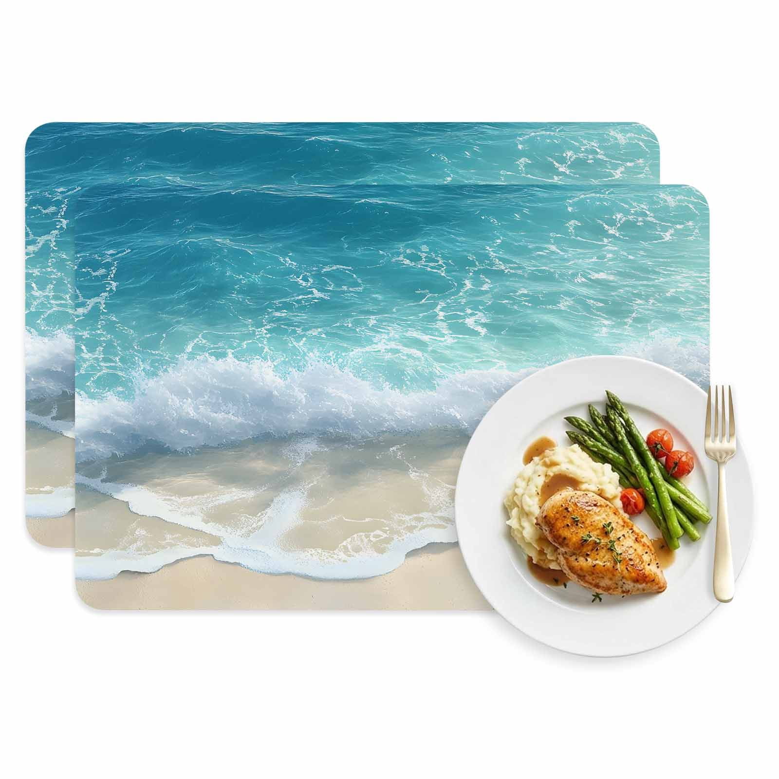Blue Ocean Beach Waves Leather Placemats Set of 2, 12x18 Inch, Modern ...