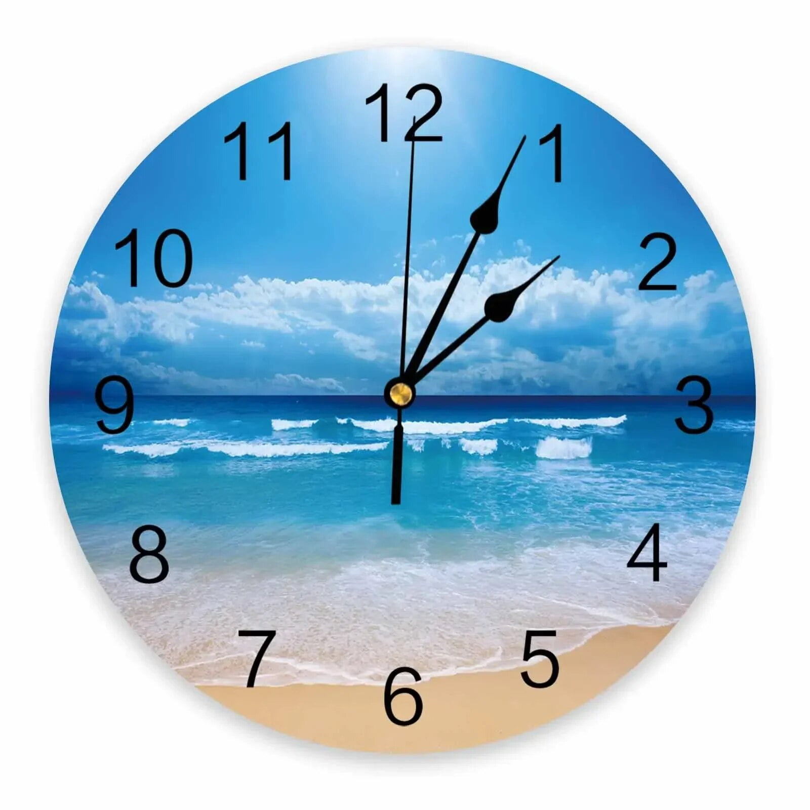 Blue Ocean Beach Waves Natural Decorative Round Wall Clock Custom Design Non Ticking Silent ...