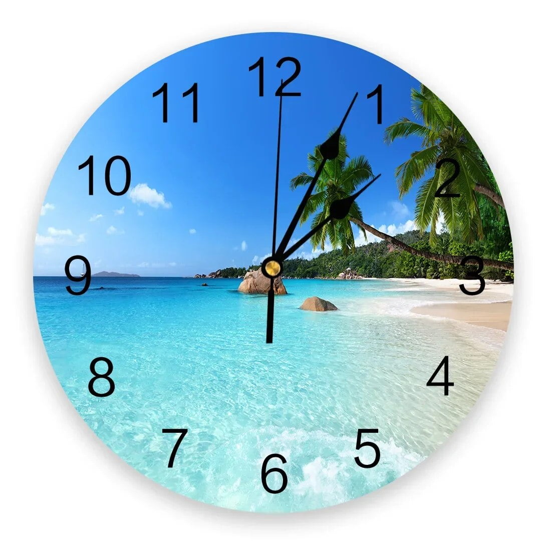 Blue Ocean Beach Waves Natural Decorative Round Wall Clock Custom ...