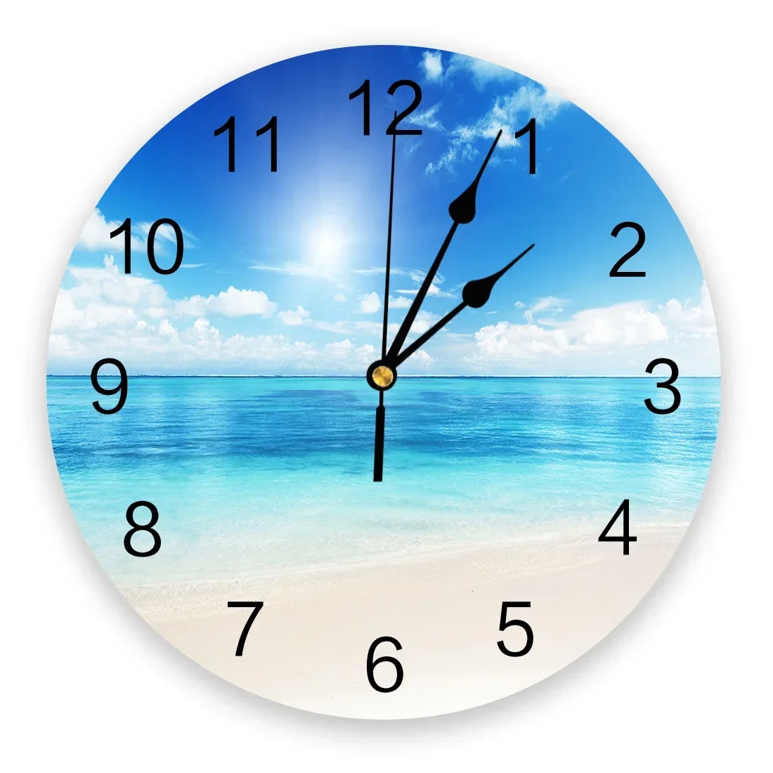 Blue Ocean Beach Waves Natural Decorative Round Wall Clock Custom ...