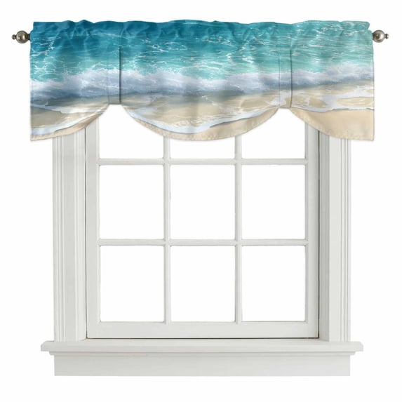 Blue Ocean Beach Waves Tie Up Valances Curtain, Modern Art Decoration ...