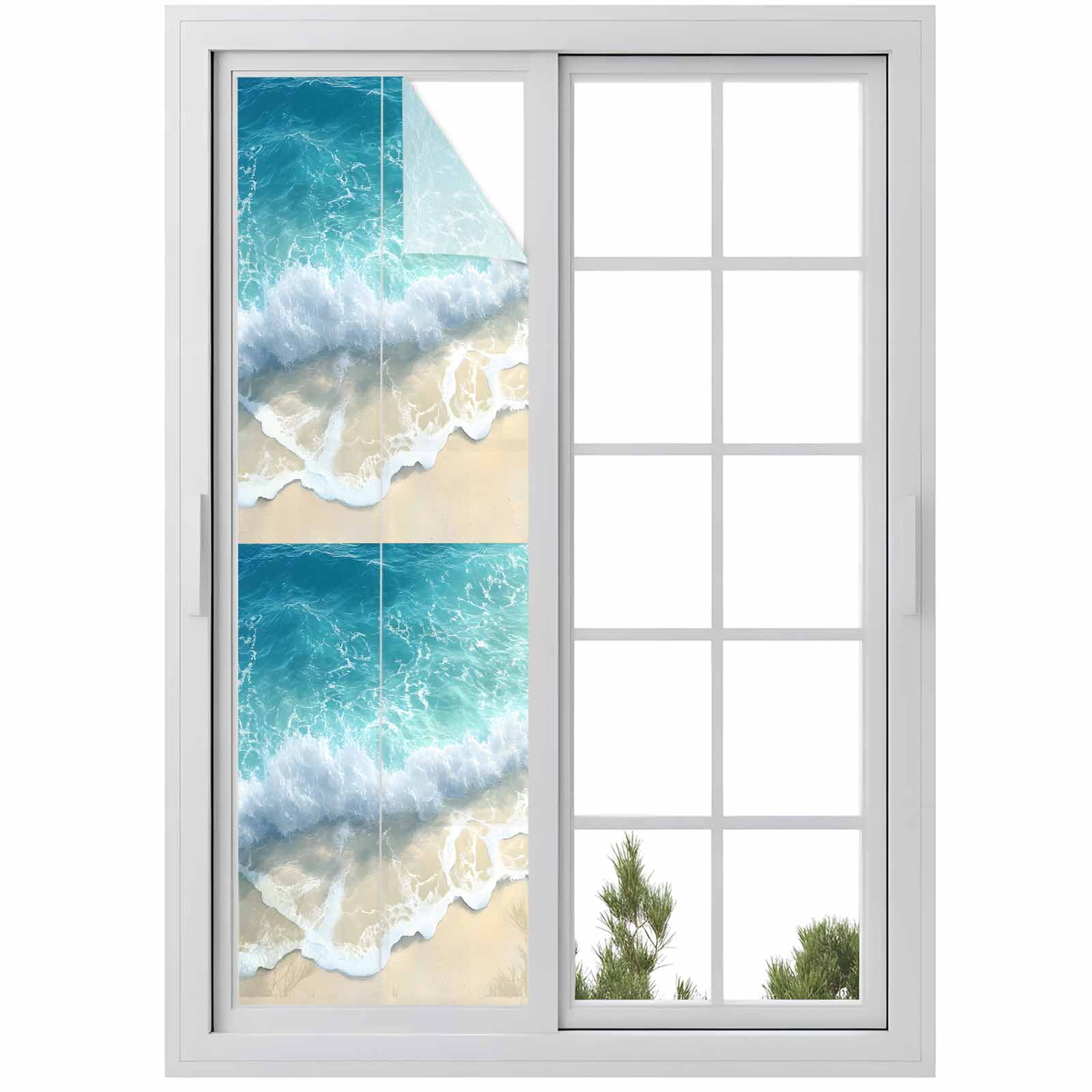 Blue Ocean Beach Waves Window Privacy Film Modern Art Decoration ...