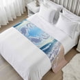 Blue Ocean Bed Runner Scarf, Waves Beach Cloudy Sky Nature Seaside ...