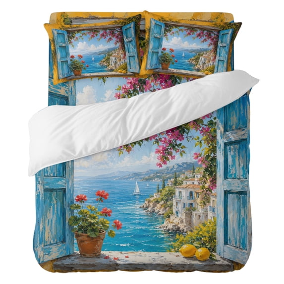Blue Ocean Bedding Duvet Cover Set Full Size 4 Pieces, Coastal Open ...