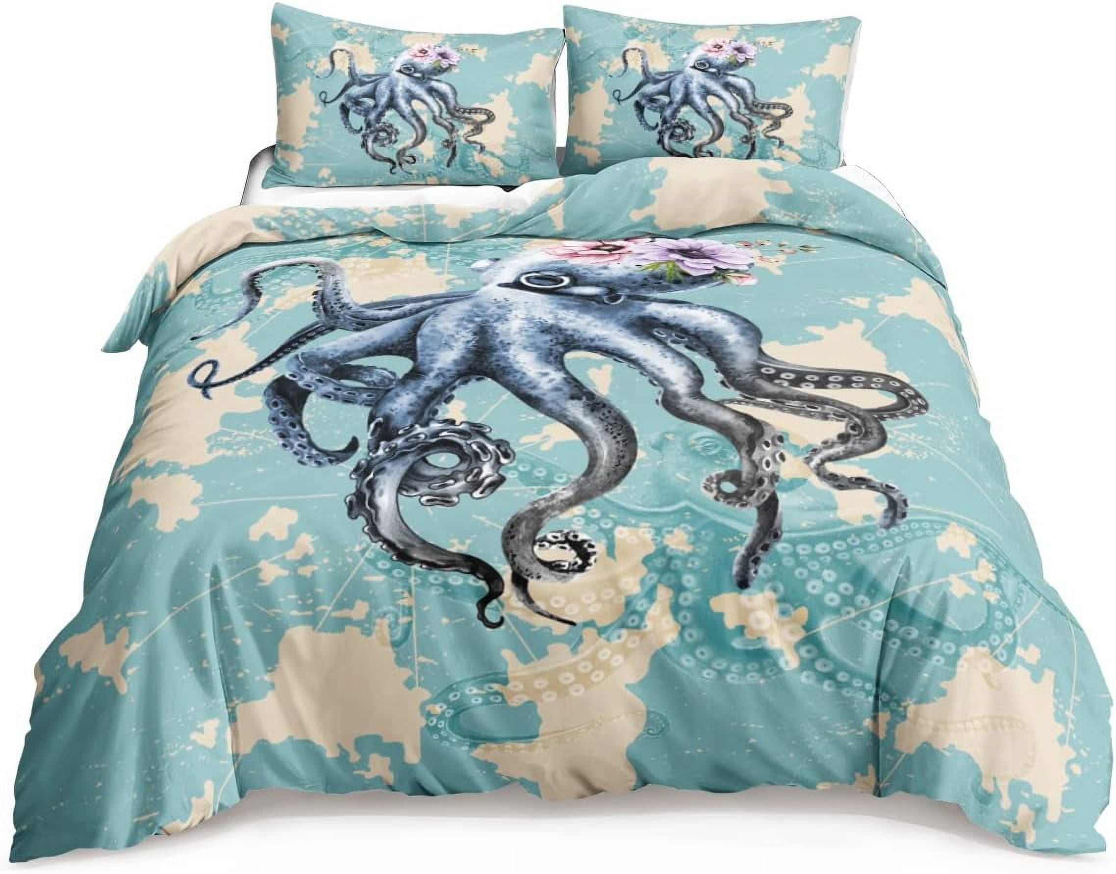 Blue Ocean Bedding Sets,Tentacles Octopus Duvet Cover,Map Print Design ...
