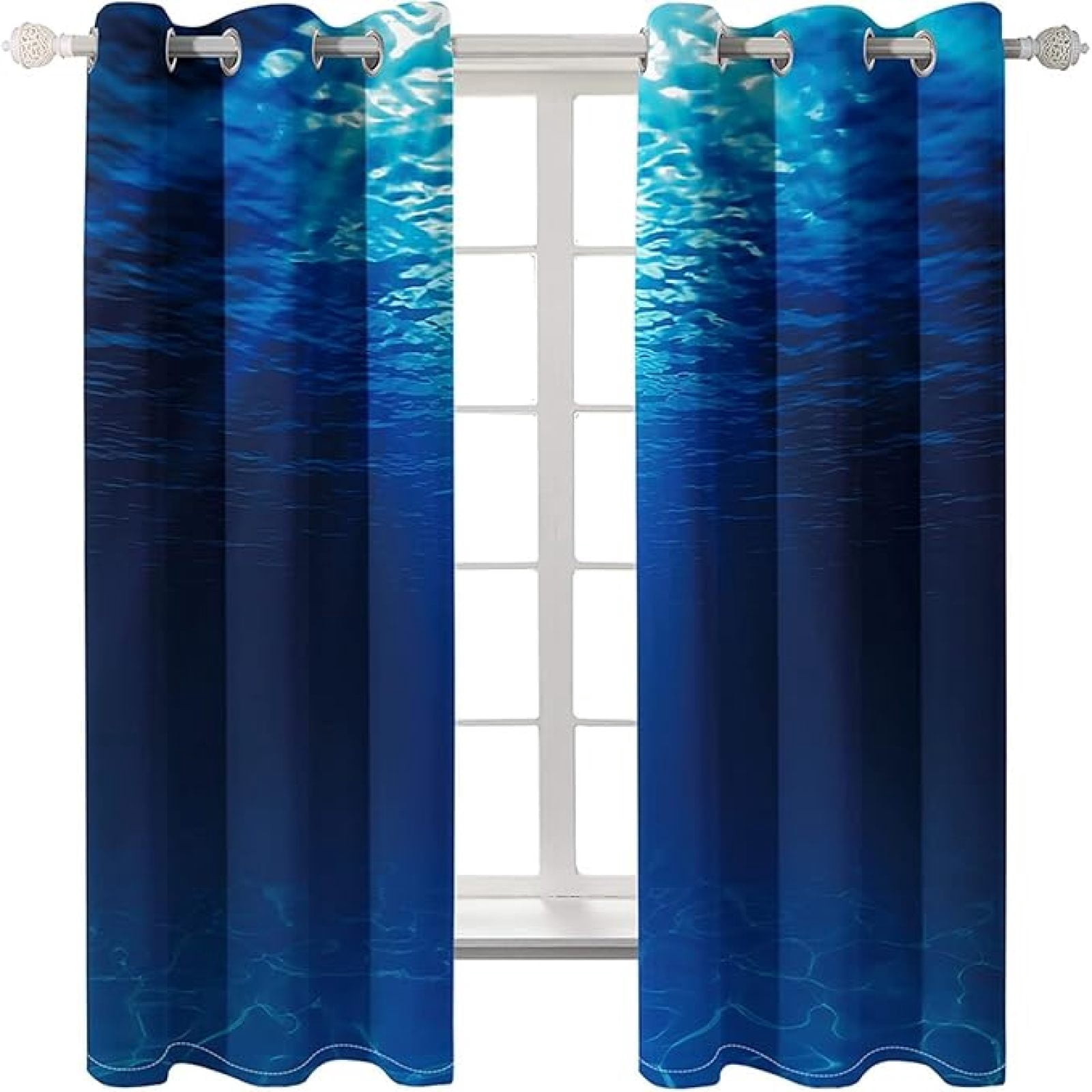 Blue Ocean Blackout Curtains, 3D Water Ripples Print Window Curtains ...
