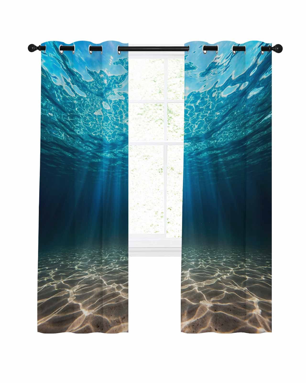 Blue Ocean Blackout Curtains 63 Inch Length Underwater World Clear ...