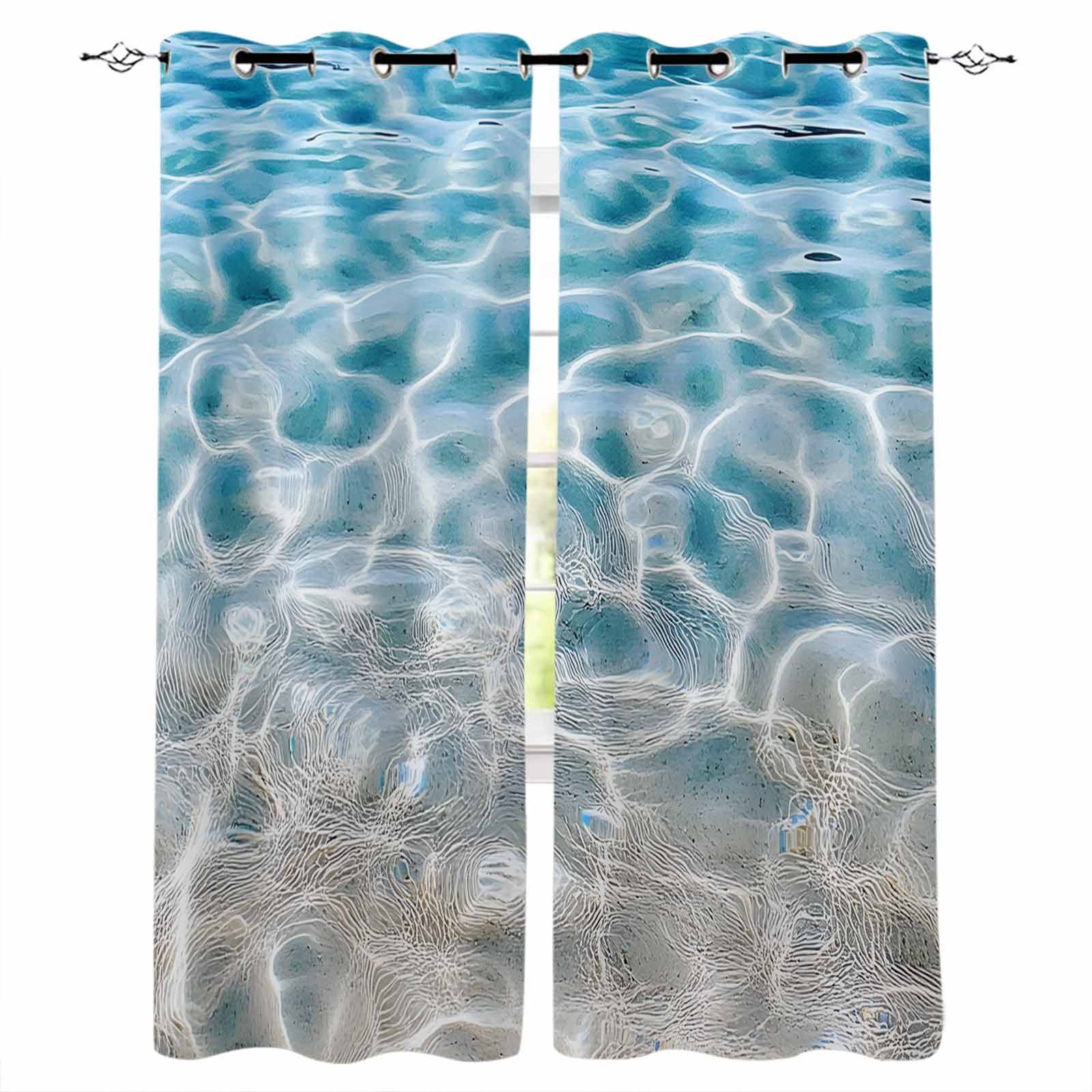 Blue Ocean Blackout Curtains 84 Inches Long for Bedroom, Underwater Sea ...