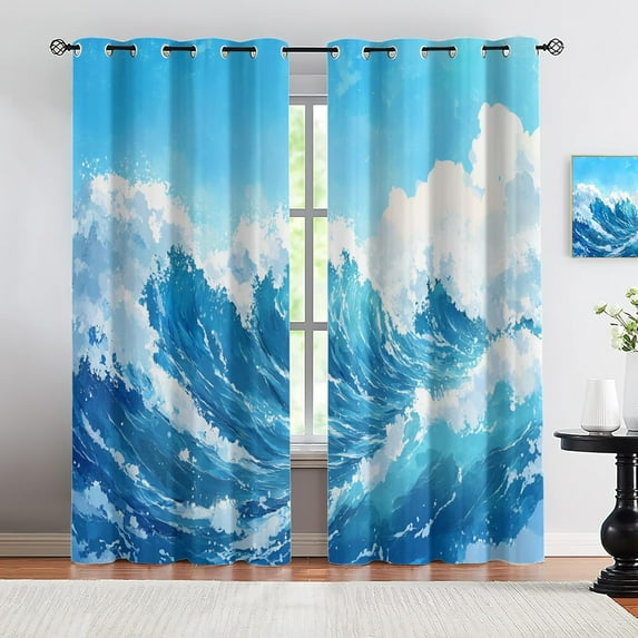 Blue Ocean Blackout Curtains for Girls Boys Home Decor, Japanese Ukiyo ...