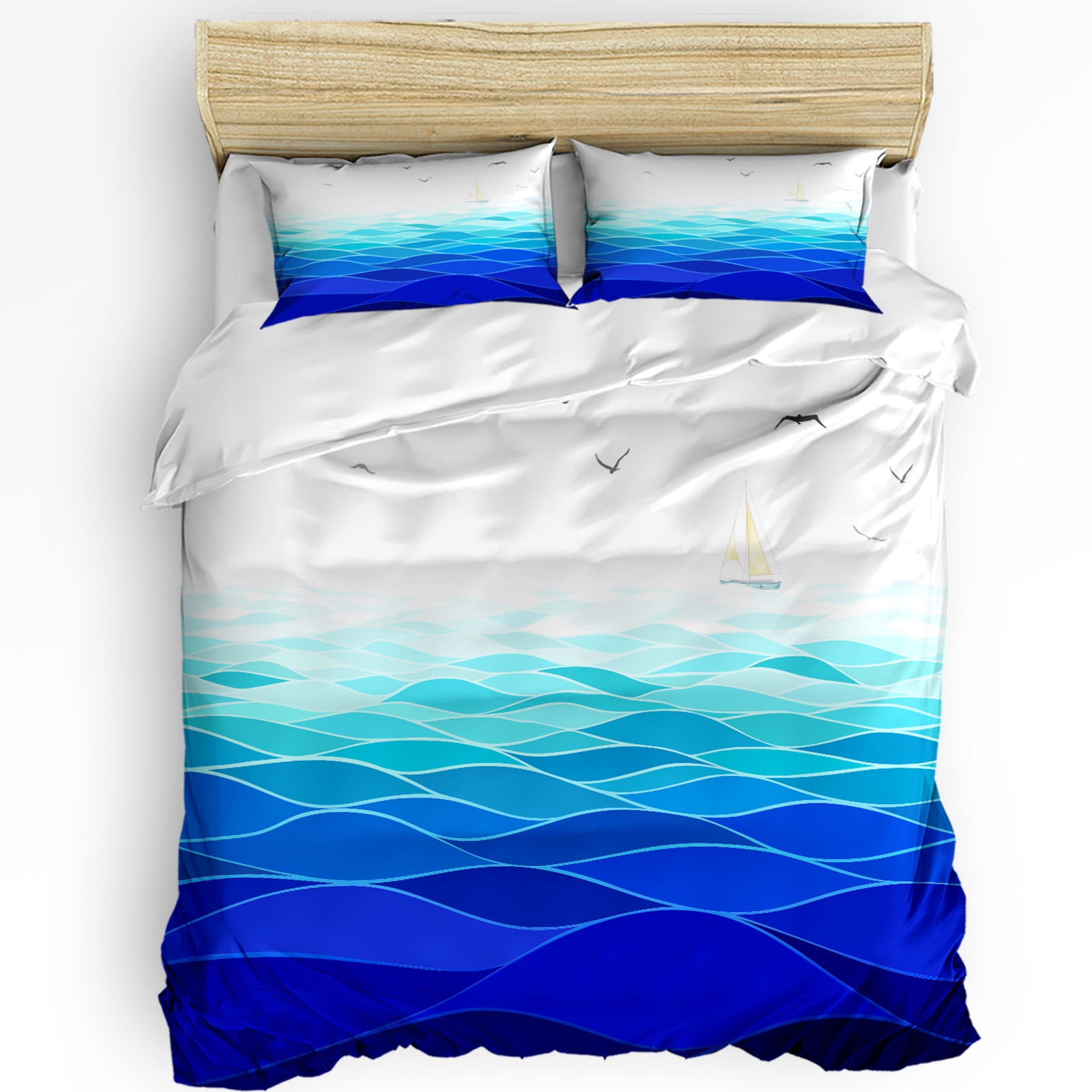 Blue Ocean Boat Sea Bedding Set Boys Duvet Cover Pillowcase Kids Adult ...