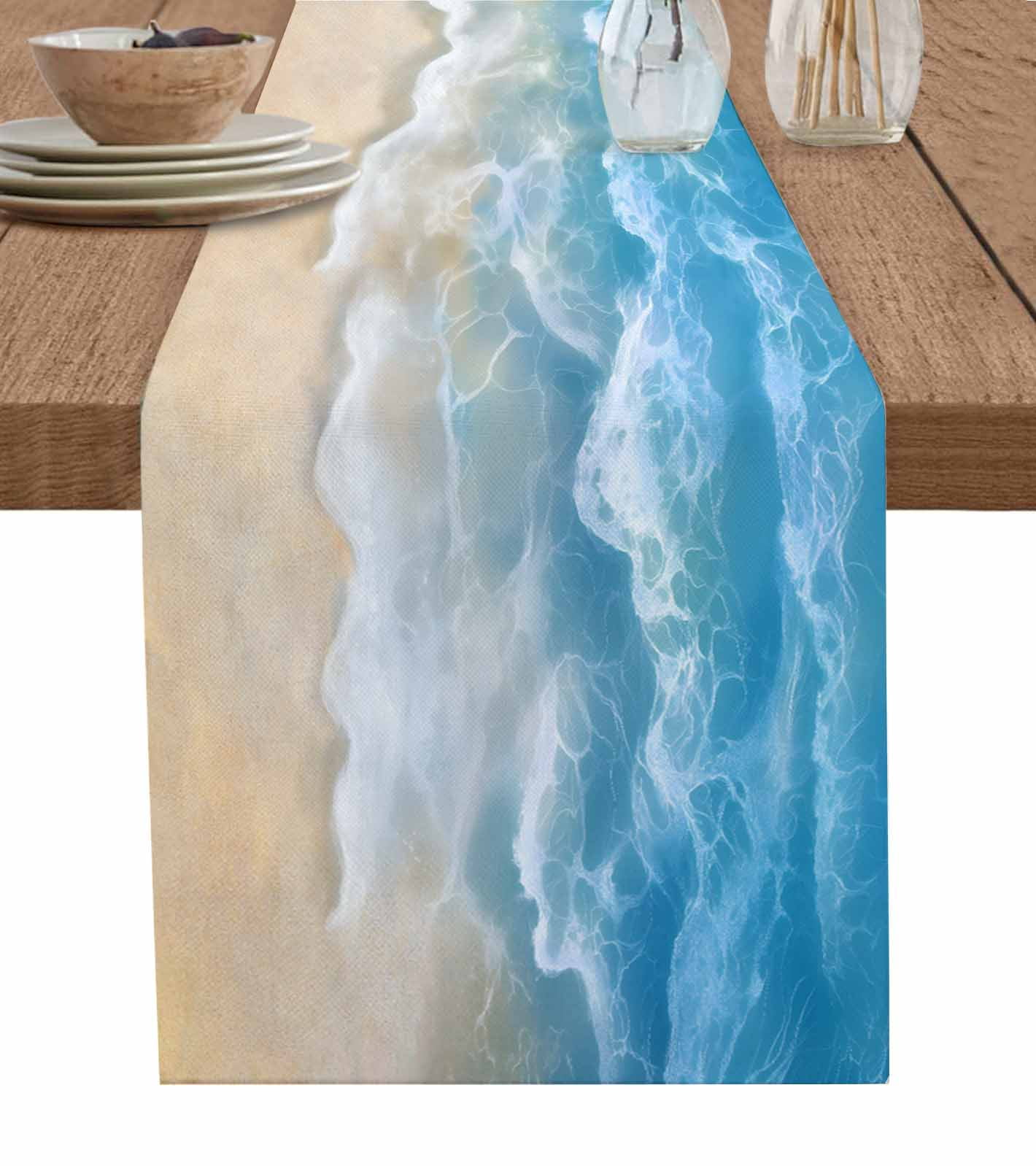 Blue Ocean Burlap Cotton Table Runner 14x72 Inches Long, Nature Summer ...