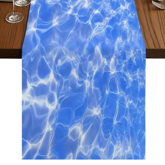 Blue Ocean Burlap Cotton Table Runner 14x72 Inches Long, Summer Coastal ...