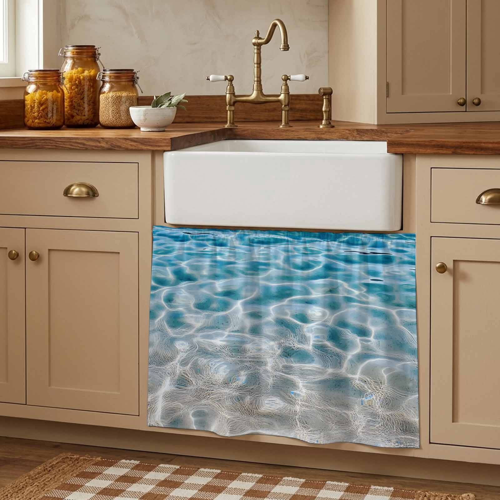 Blue Ocean Cabinet Curtains 27.6"W x 35.4"L, Underwater Sea Waves Water ...