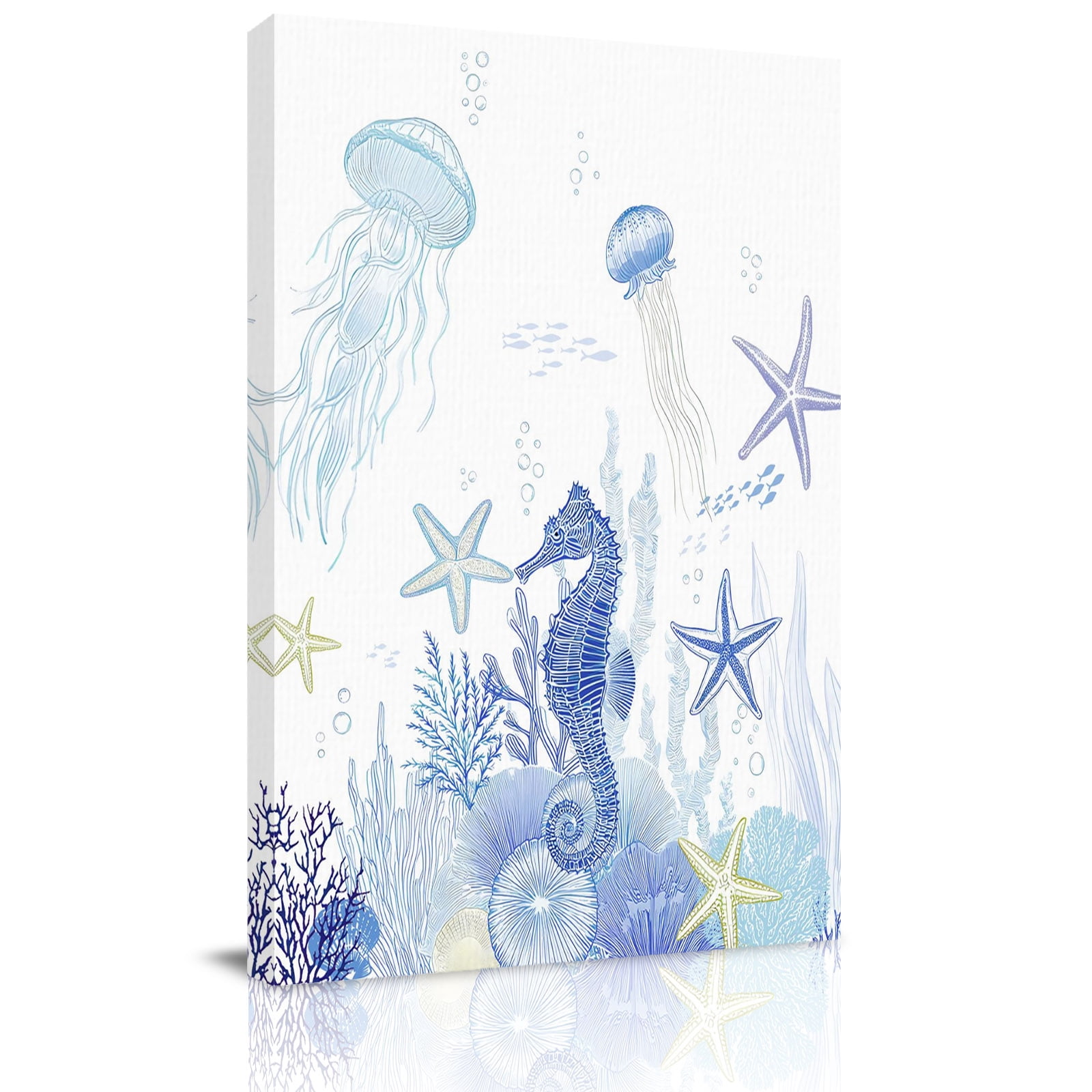 Blue Ocean Canvas Wall Art for Living Room, Seahorses Jellyfish ...