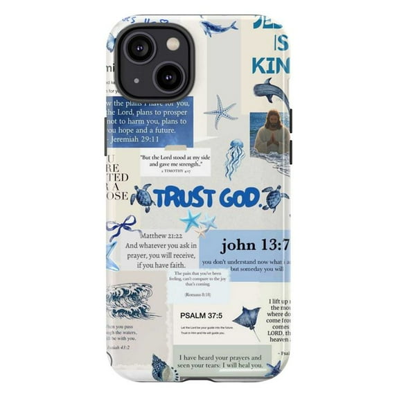 Blue Ocean Christian Phone Case, Sea Life Bible Verse Trust God Cover ...