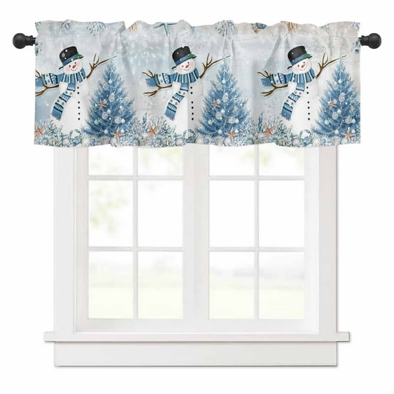 Blue Ocean Christmas Valances for Windows Winter Snowman Tree Coral ...