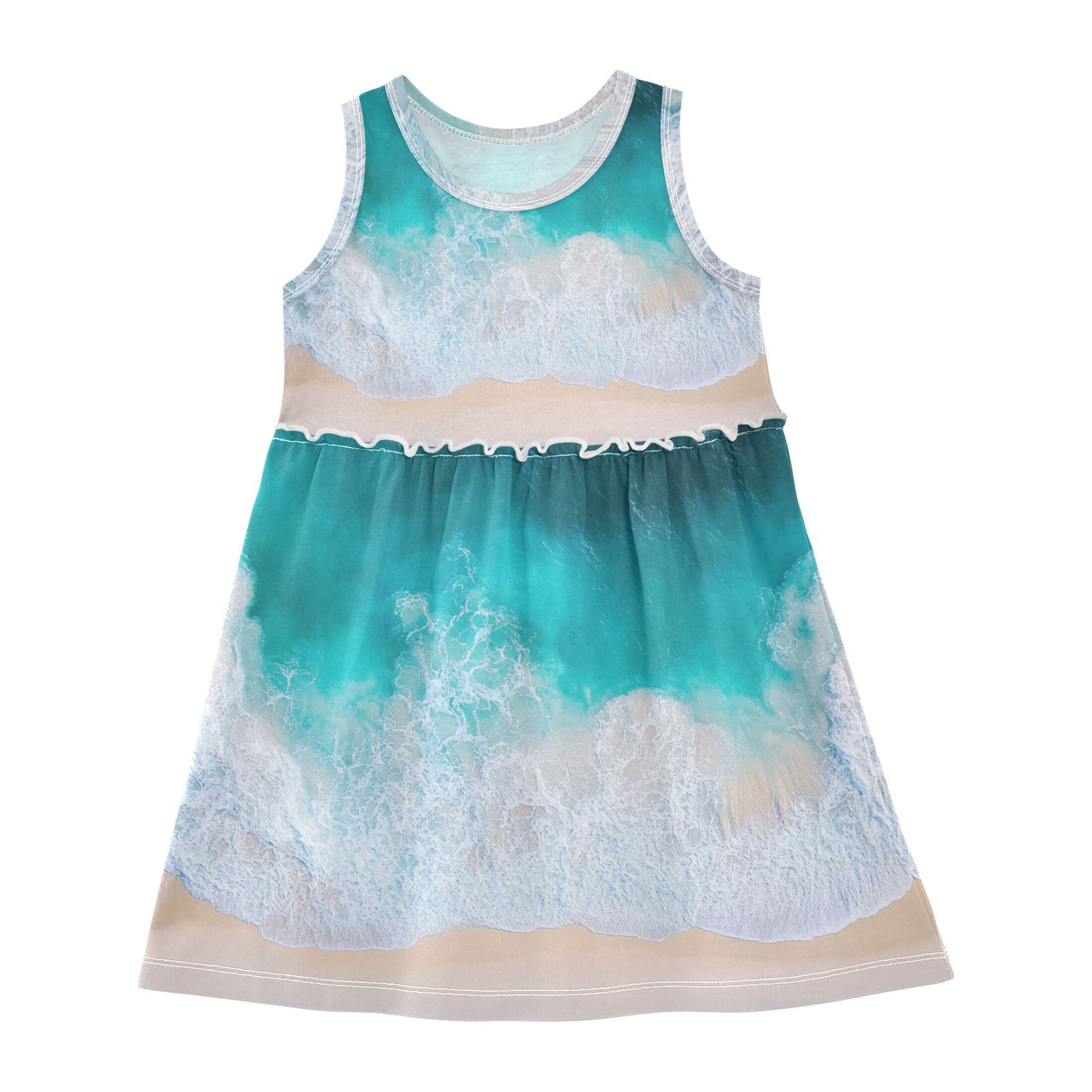 Blue Ocean Clear Beach Girls' Sleeveless Dress A-Line One-Piece Dress ...