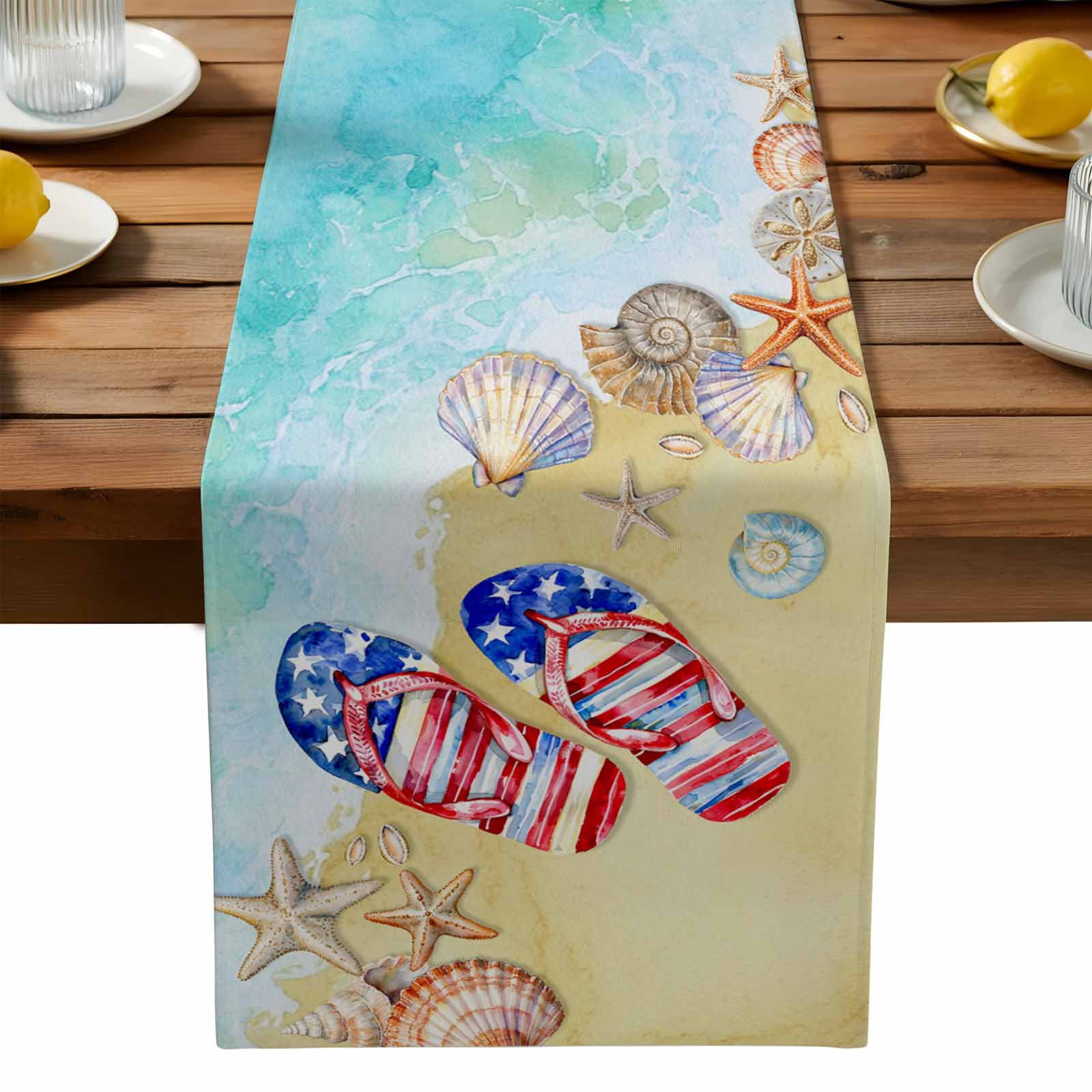 Blue Ocean Coastal Slippers USA Flag Table Runners 13x70 Inches Long ...
