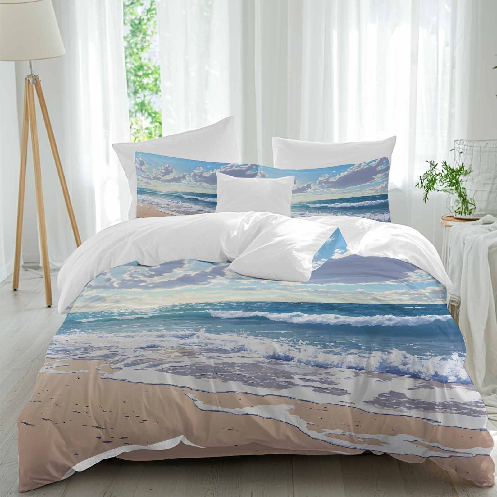 Blue Ocean Comforter Set Twin Size, Waves Beach Cloudy Sky Nature ...