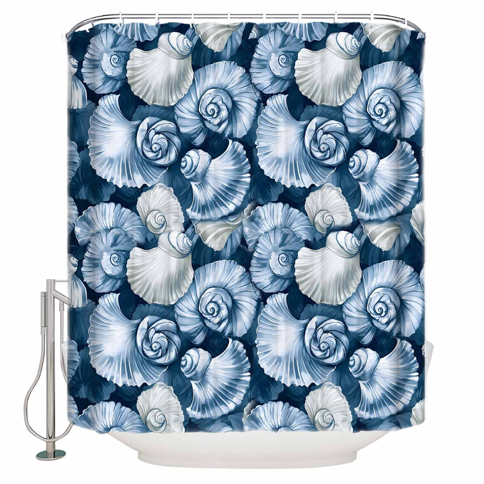 Blue Ocean Conch Bathroom Shower Curtains with 12 Hooks Polyester ...
