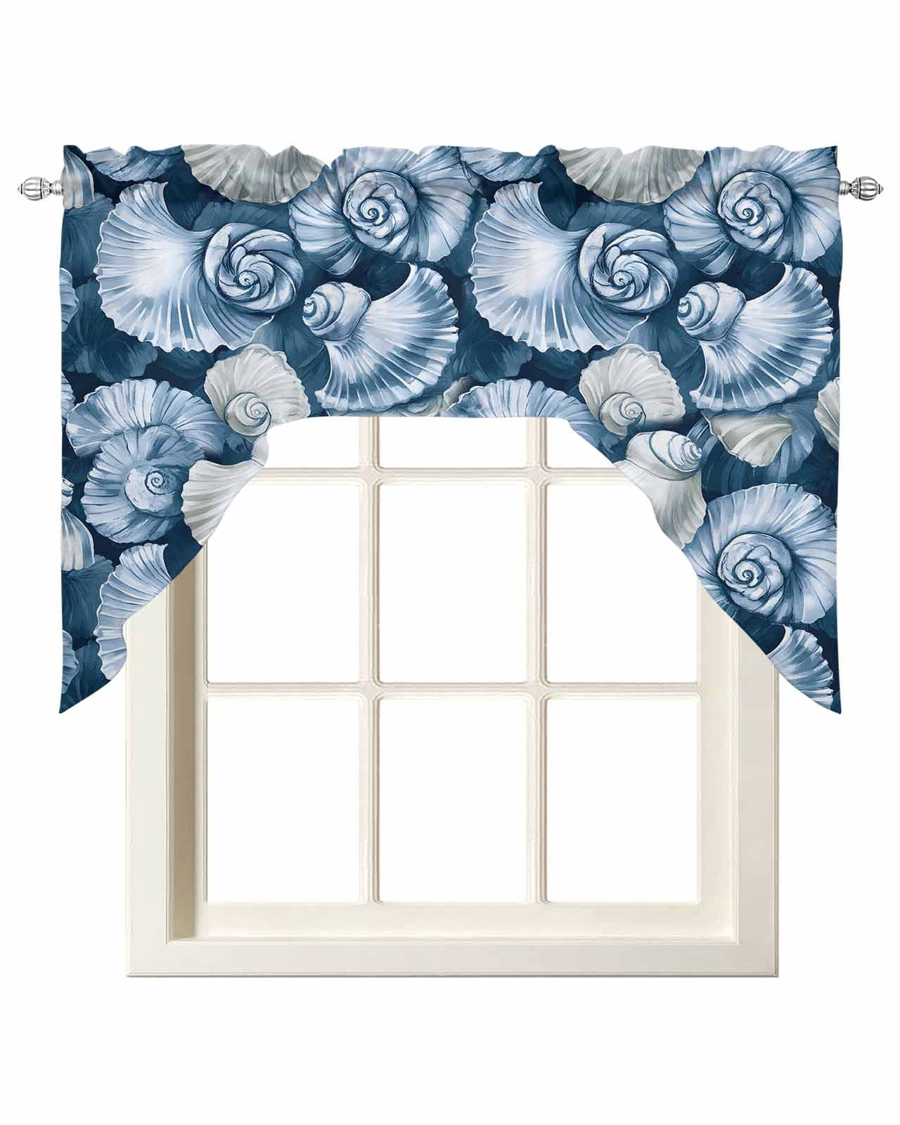 Blue Ocean Conch Kitchen Curtains Swag Valance for Windows/Bathroom ...