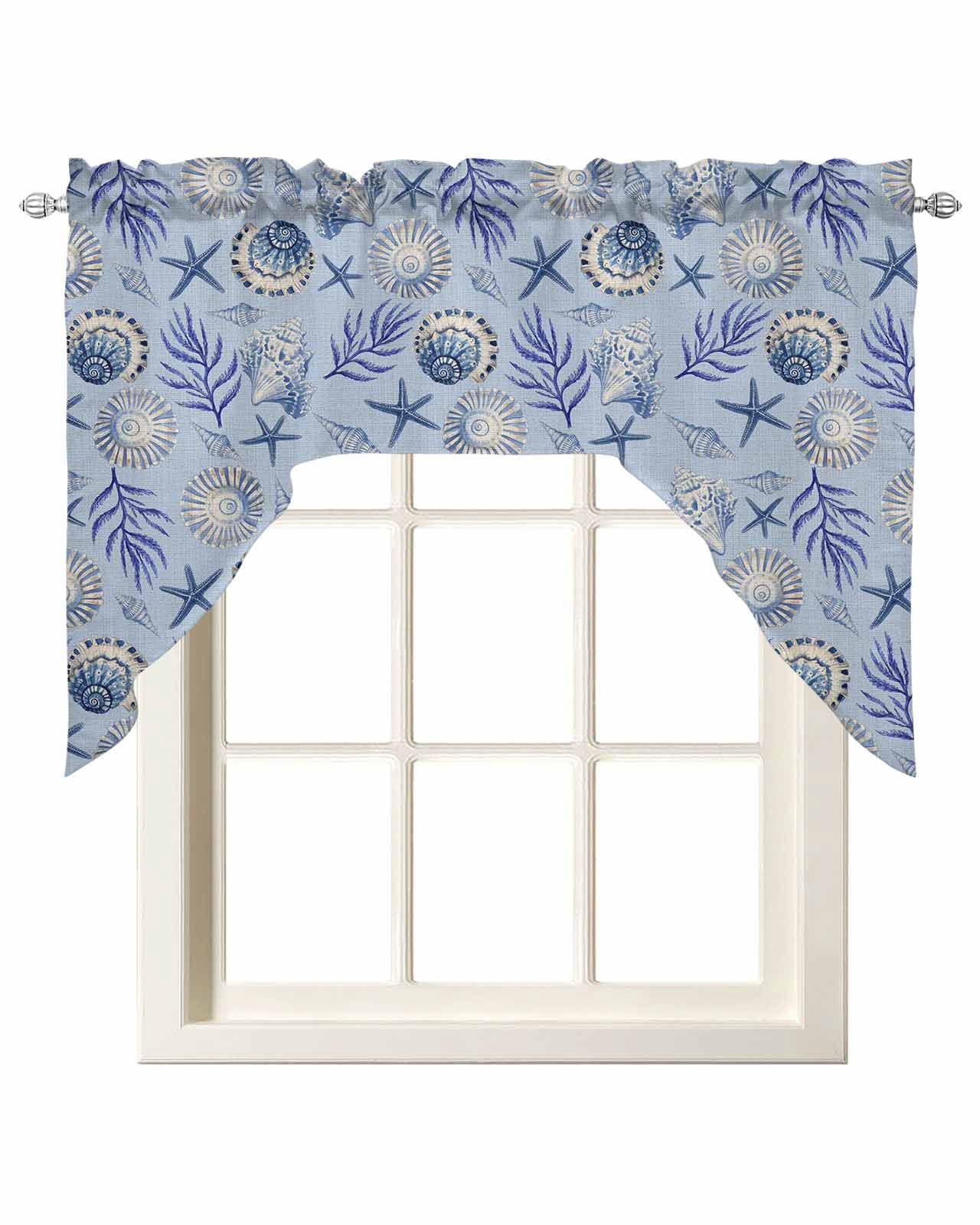 Blue Ocean Conch Kitchen Swag Valances for Windows, Retro Beige Coastal ...