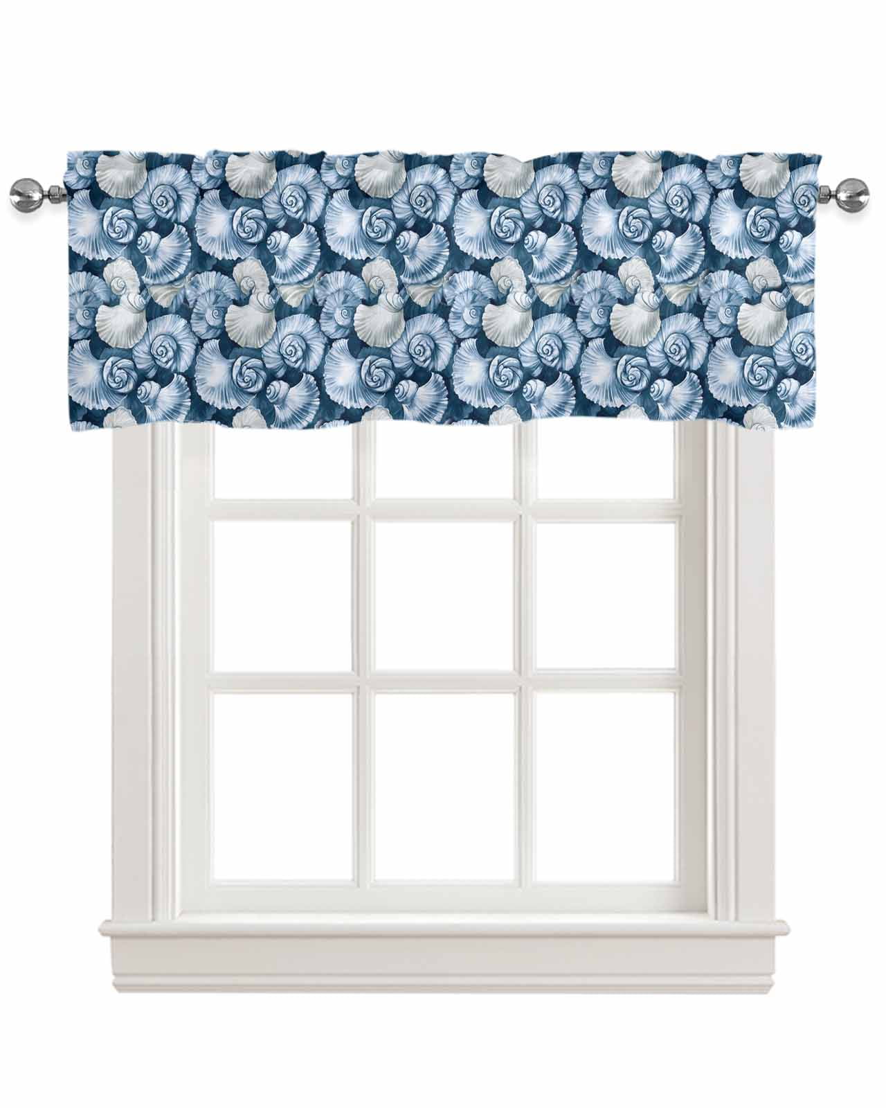 Blue Ocean Conch Kitchen Valances for Windows Farmhouse Linen Window ...