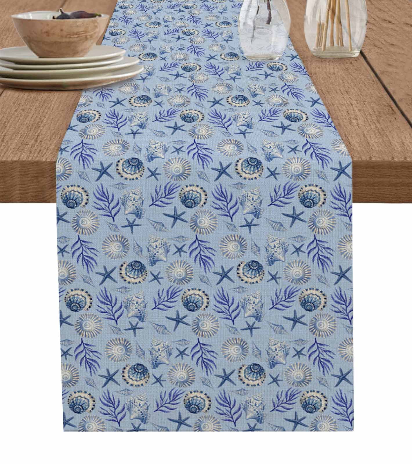 Blue Ocean Conch Table Runner 90 Inches, Retro Beige Coastal Coral ...