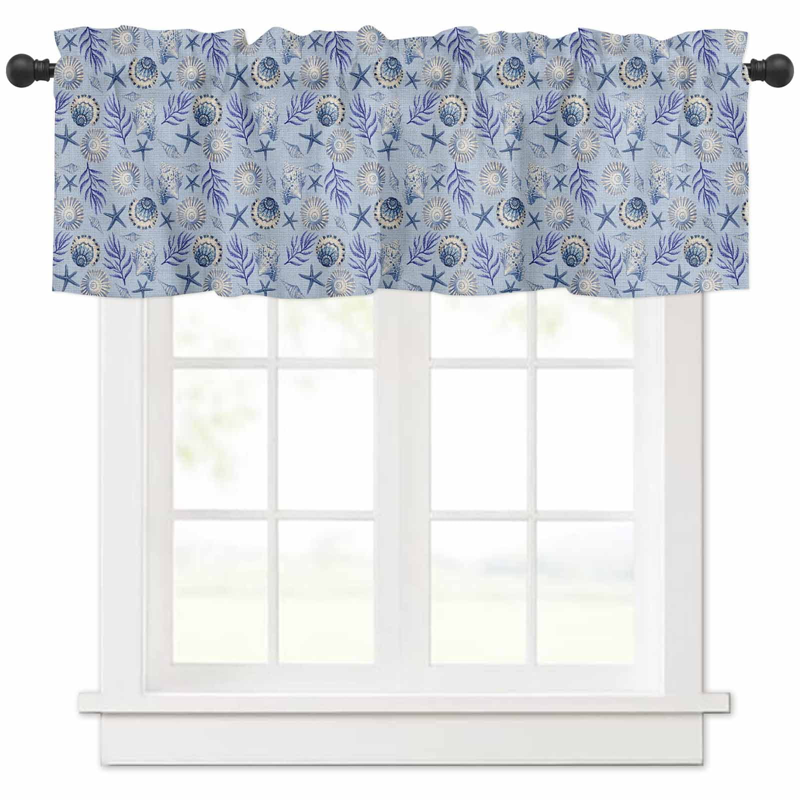Blue Ocean Conch Valances for Windows Farmhouse Kitchen Curtains ...