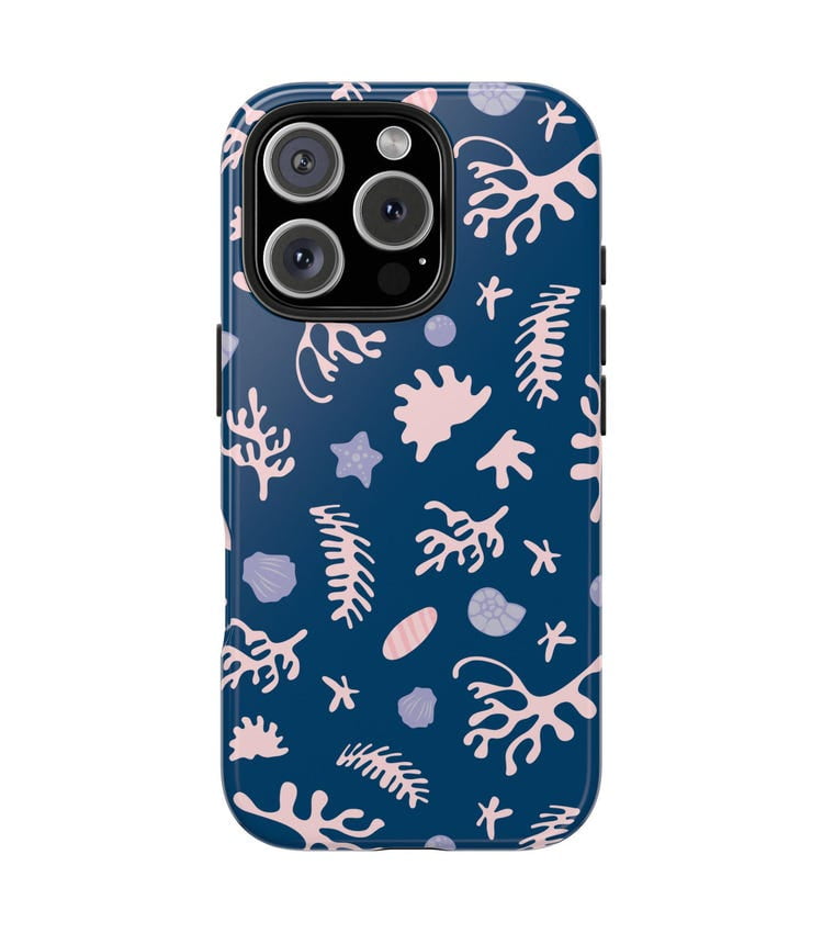 Blue Ocean Coral Pattern Themed Phone Case for iPhone 11-17 Series ...