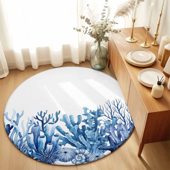 Blue Ocean Coral Starfish Round Rug 3ft Marine Creature Underwater ...