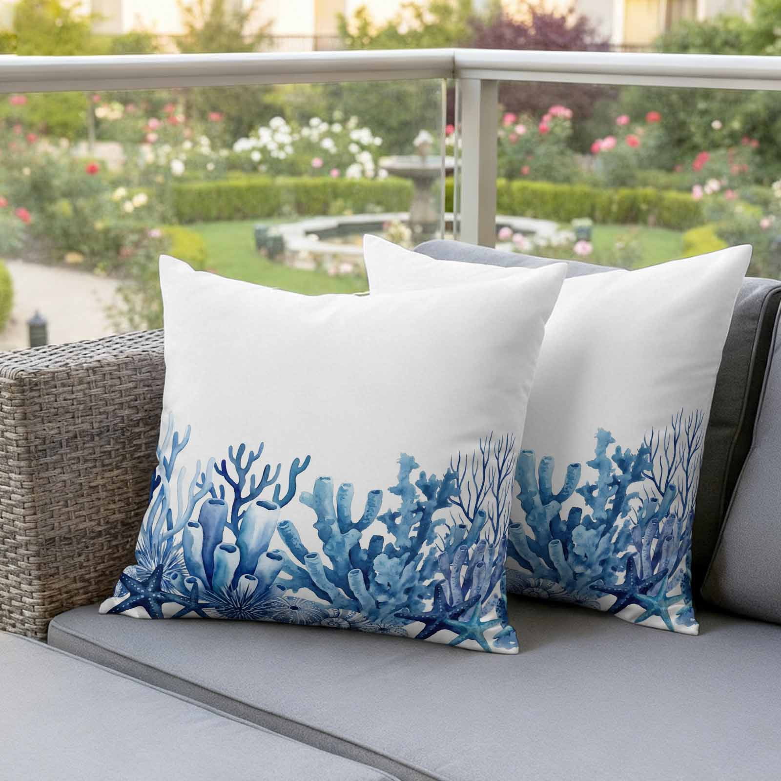 Blue Ocean Coral Starfish Waterproof Throw Pillow Covers Set of 2 ...