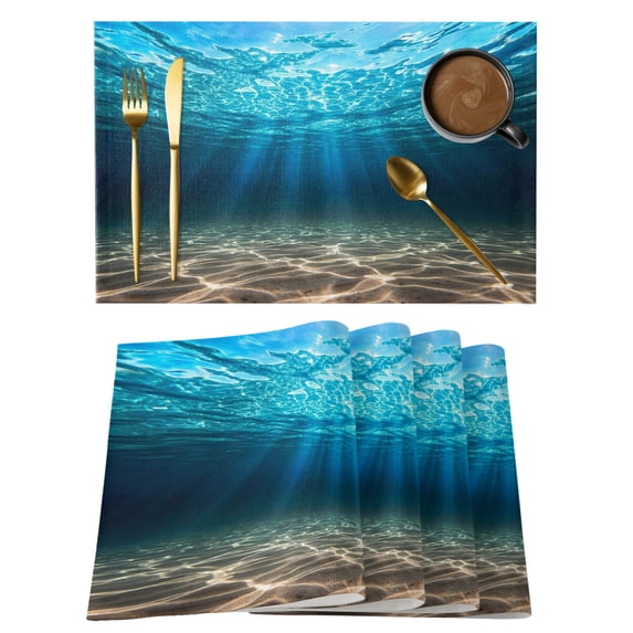 Blue Ocean Cotton Linen Placemats Set of 8, Underwater World Clear ...