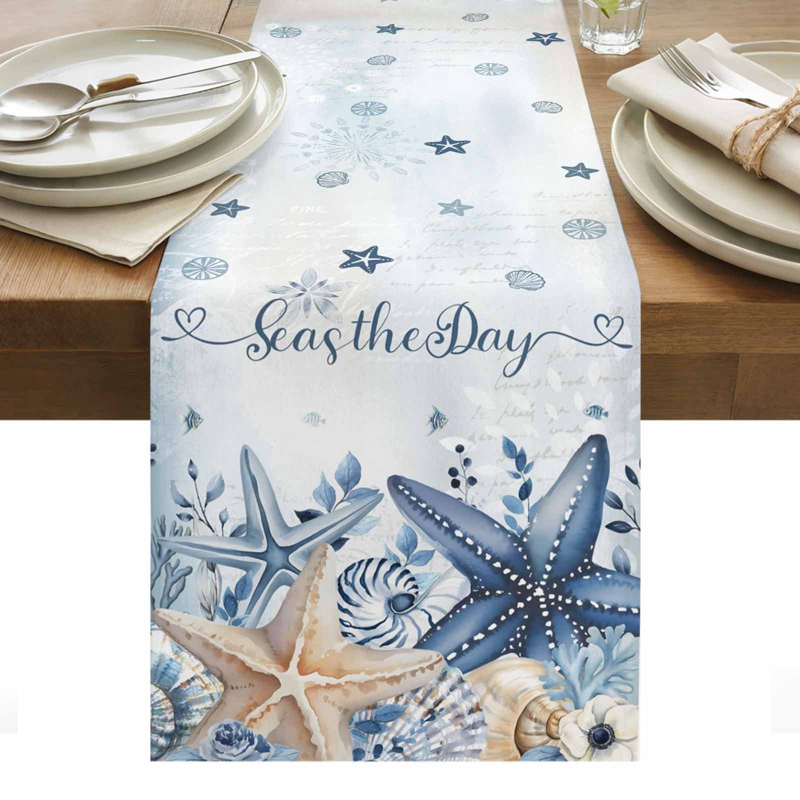 Blue Ocean Cotton Linen Table Runner Seas The Day Dining Table Runners ...