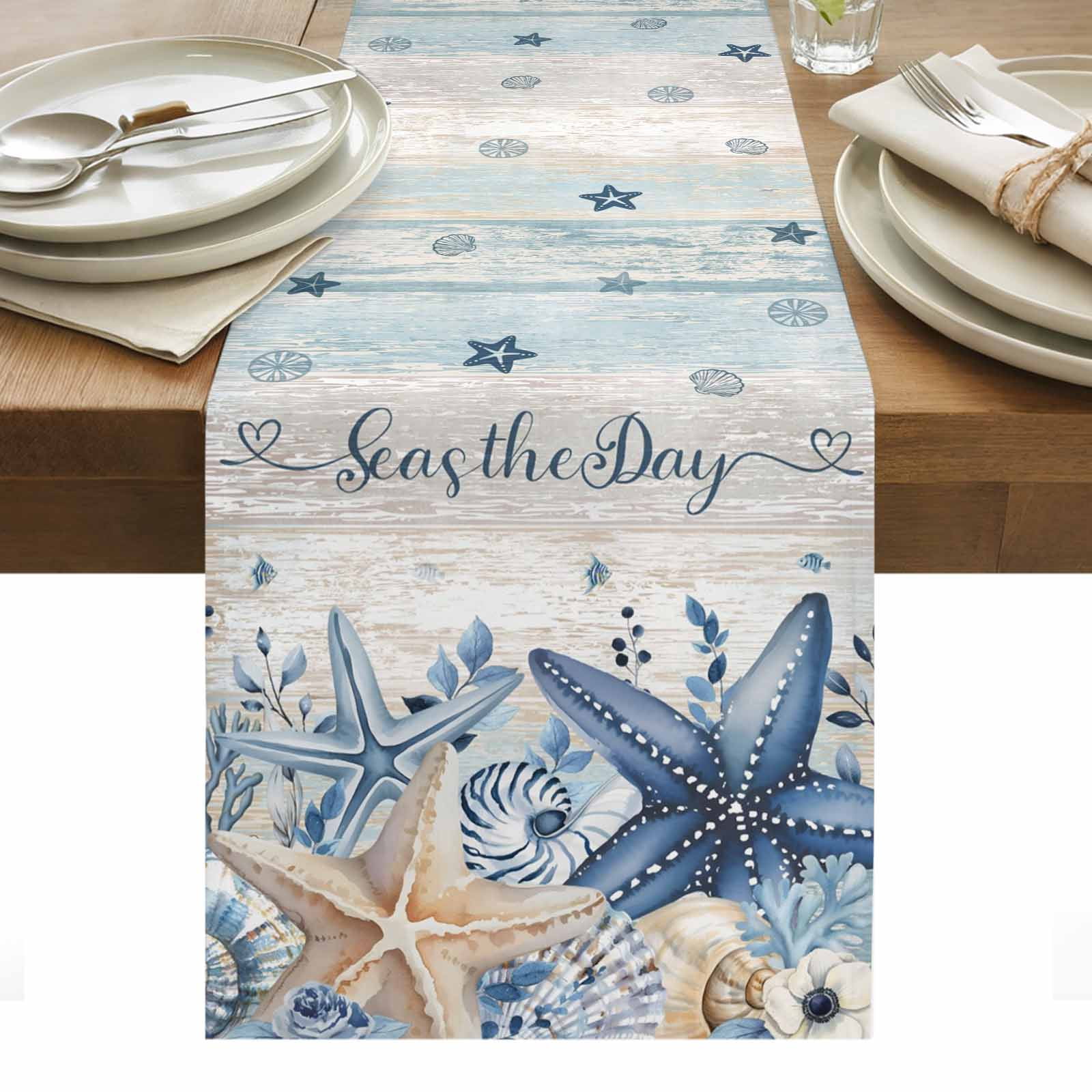 Blue Ocean Cotton Linen Table Runner Seas The Day Dining Table Runners ...