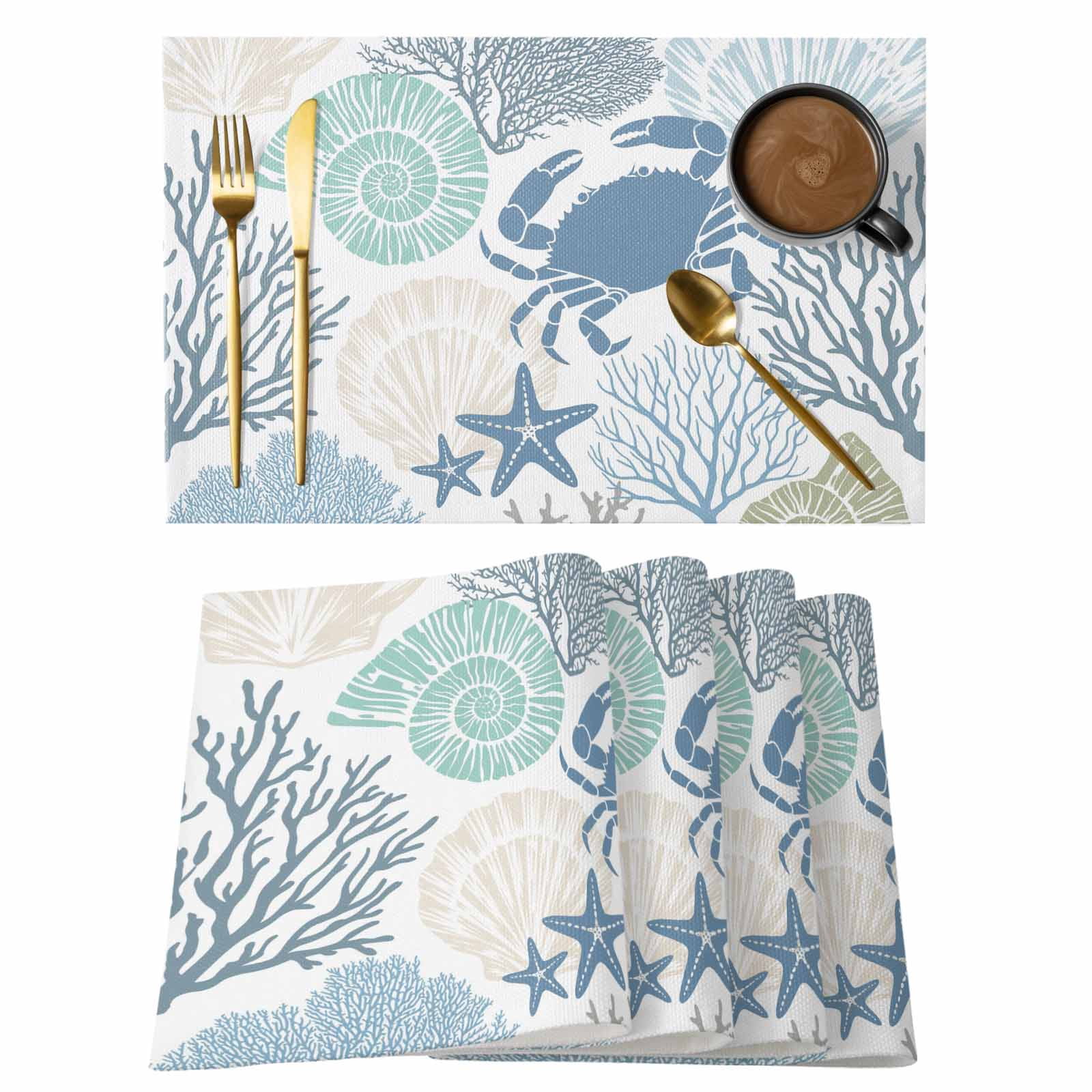 Blue Ocean Crab Cotton Linen Placemats Set of 1, Nautical Sea ...