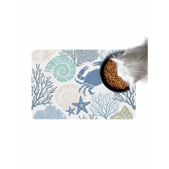 Blue Ocean Crab Doormat Nautical Sea Watercolor Teal Shells Coral ...